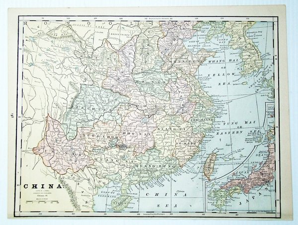 1889 Color Map of China, With Inset Map of Japan - Book