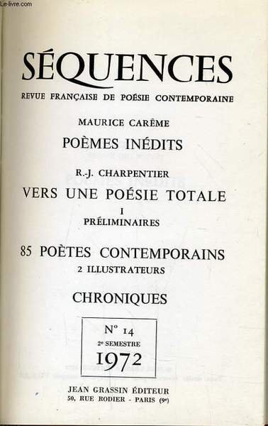 SEQUENCES n 14 (revue fran aise de po sie contemporaine) Po me in dit de Maurice Car me - Vers ...
