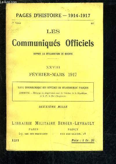 PAGES D'HISTOIRE 1914-1917 - LES COMMUNIQUES OFFICIELS DEPUIS LA DECLARATION DE GUERRE - 3E ...