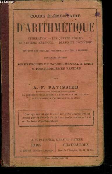 COURS ELEMENTAIRE D'ARITHMETIQUE. Numération - Les 4 règles - le ...