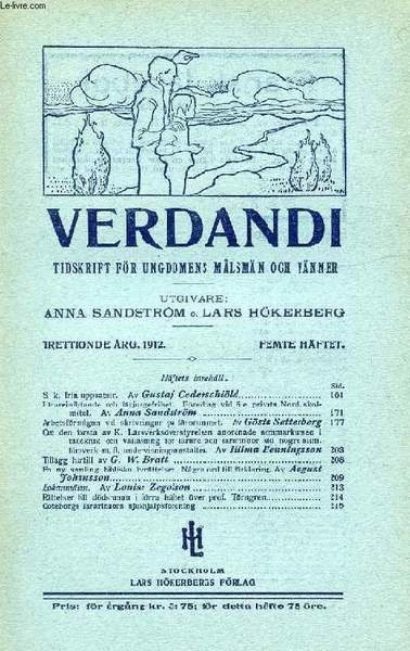 VERDANDI, TRETTIONDE RG. 1912, FEMTE H FTET, TIDSKRIFT F R UNGDOMENS M LSM N OCH V NNER - Libro