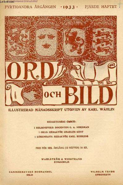ORD OCH BILD, FYRTIOANDRA RG NGEN, 1933, FJ RDE H FTET (INNEH LL: Problemet Borg lantdag. Av ...