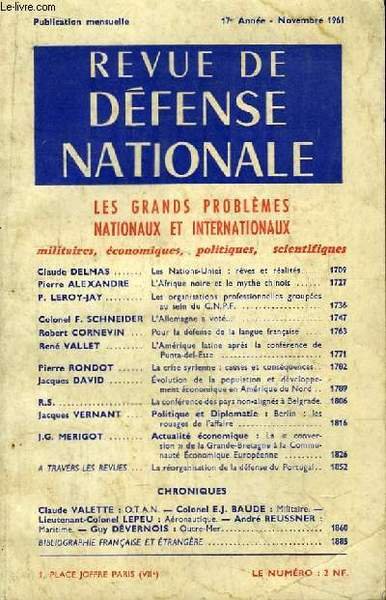 Revue de Défense Nationale, 17ème année - Novembre 1961 : Les Nations ...