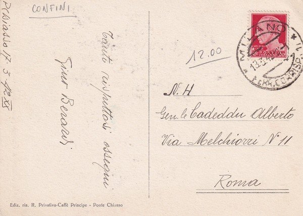 Cartolina Ponte Chiasso e Chiasso (Confine Itali-Svizzero). 1942 ...