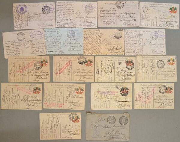 PRIMA Guerra. POSTA MILITARE. Unico destinatario. Insieme formato da 17 tra cartoline illustrate ...