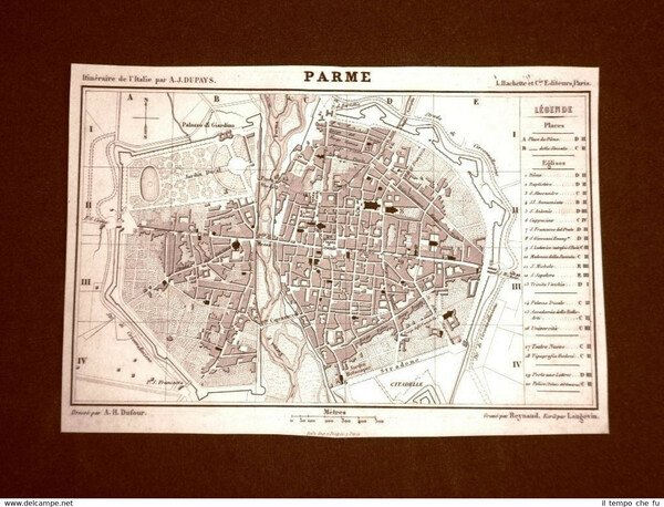 Rarissima e dettagliata carta o cartina topografica del 1863 La città ...