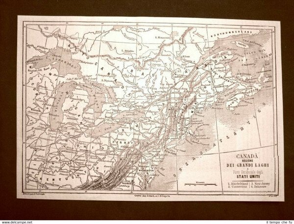 Carta cartina o mappa del 1863 Canada Regione dei grandi laghi e USA ...