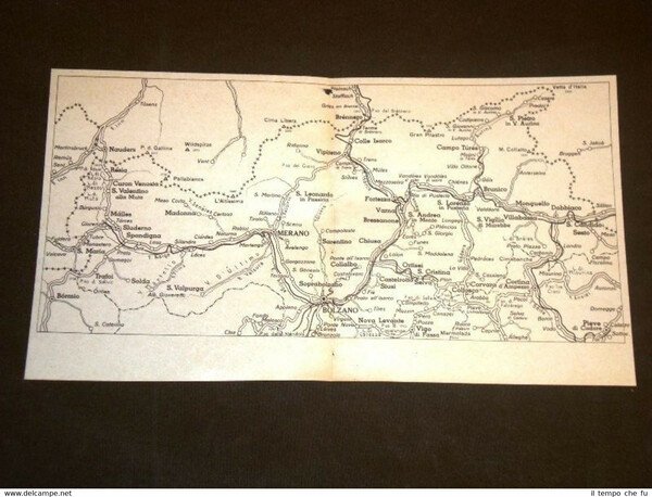 Carta o Cartina di Merano, Bolzano e del Trentino - Stampa