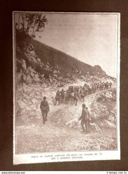 Salita in montagna di un cannone da 75 nel 1918 Prima Guerra Mondiale WW1 - Print