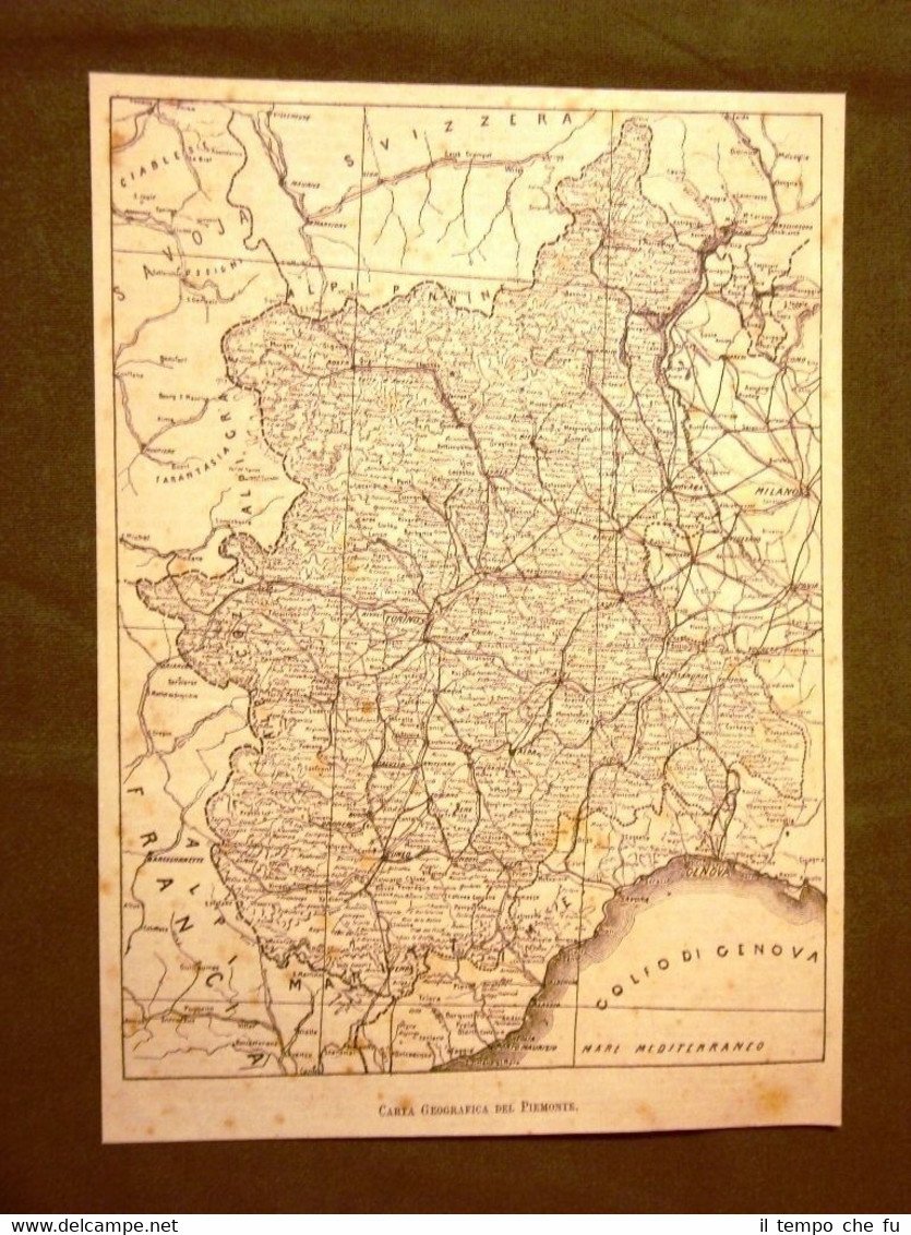 Carta, cartina o mappa del 1891 La Regione Piemonte - Italia - Grabado
