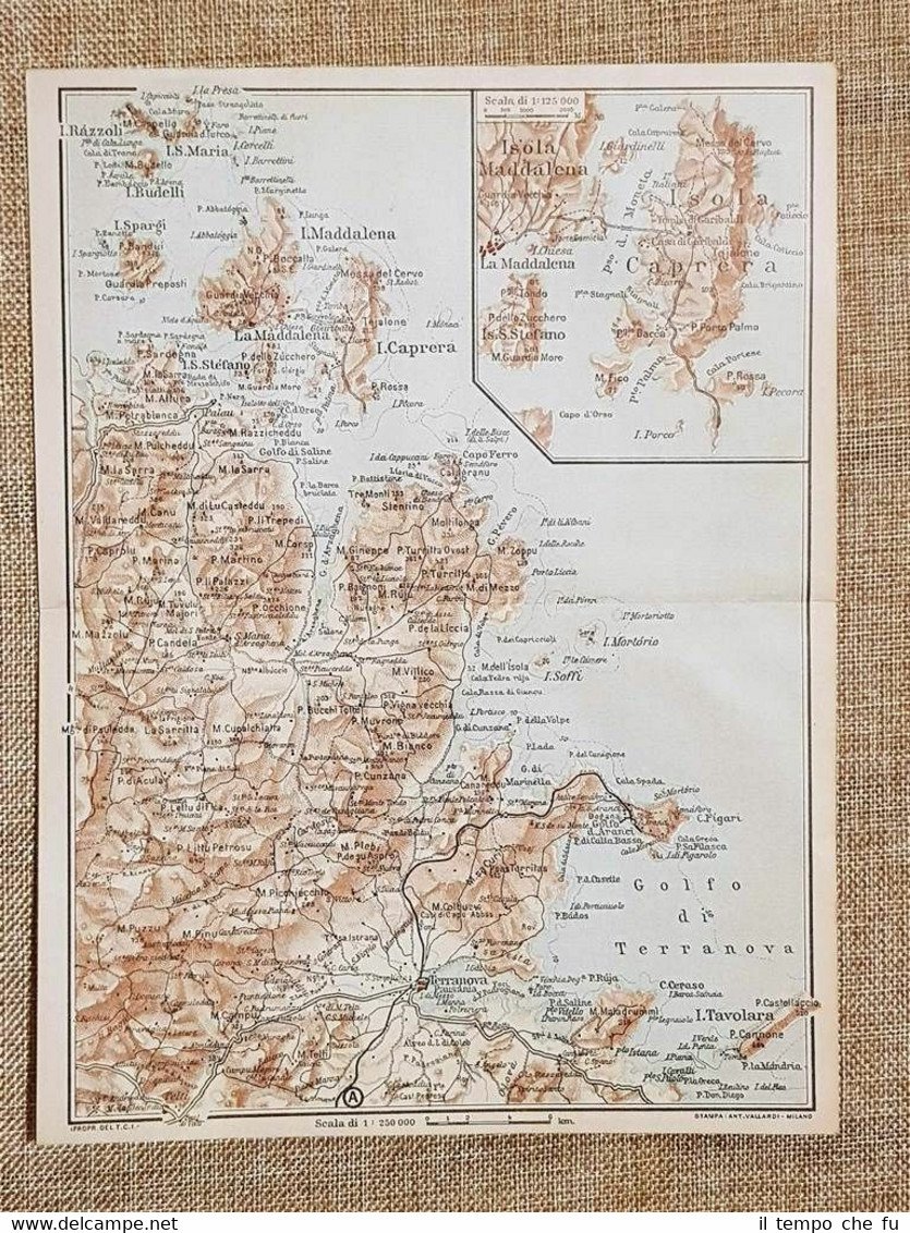 Carta geografica cartina del 1918 Isola Caprera Maddalena Razzoli ...