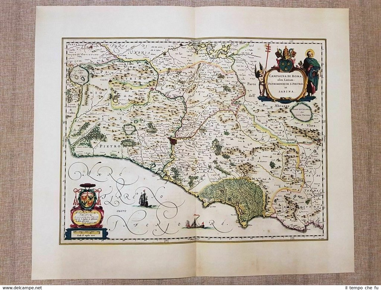 Carta geografica mappa Campagna di Roma S.Pietro et Sabina 1640 J.Blaeu ...