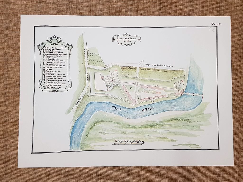 Carta geografica mappa Pianta della Fortezza di Pisa Toscana nel 700 ...