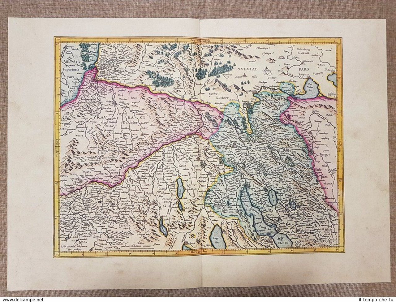 Carta geografica mappa Zurigo Svizzera Anno 1595 di Mercatore Mercator ...