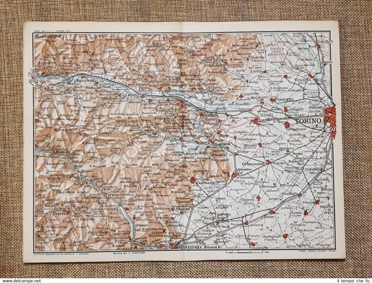 Carta geografica o cartina del 1914 Torino Pinerolo Giaveno Rivoli ...