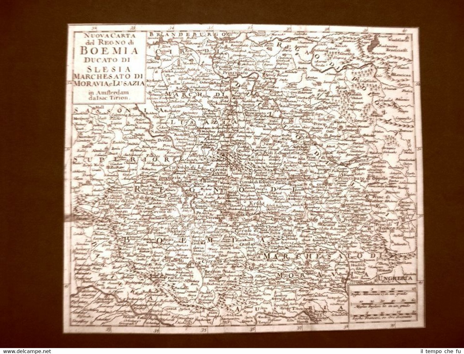Carta geografica o mappa del 1740 Boemia Slesia Moravia Lusazia Isac ...