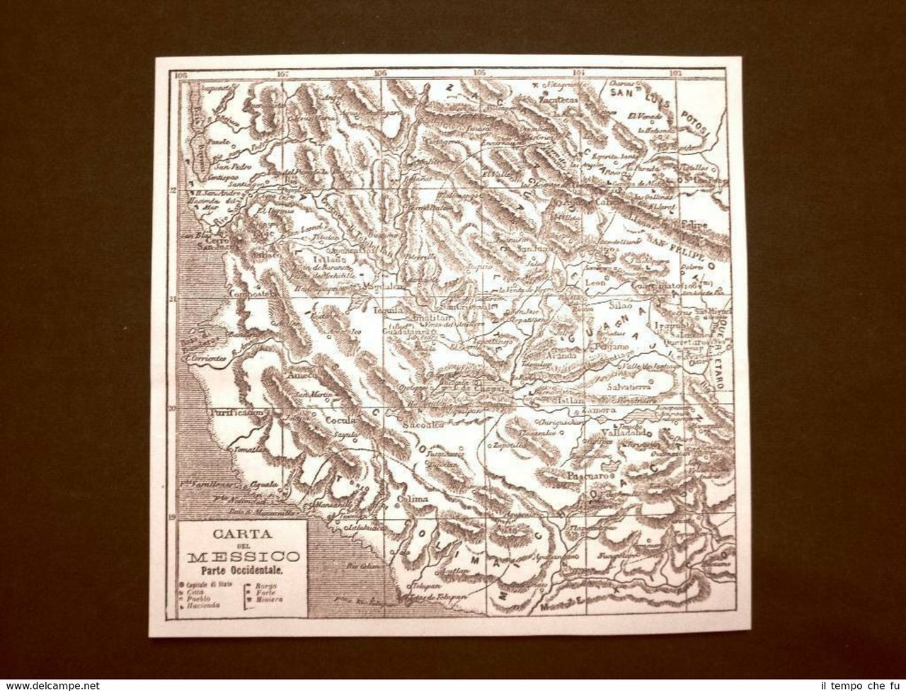 Carta geografica o mappa del 1863 Messico o Mexico Parte occidentale ...