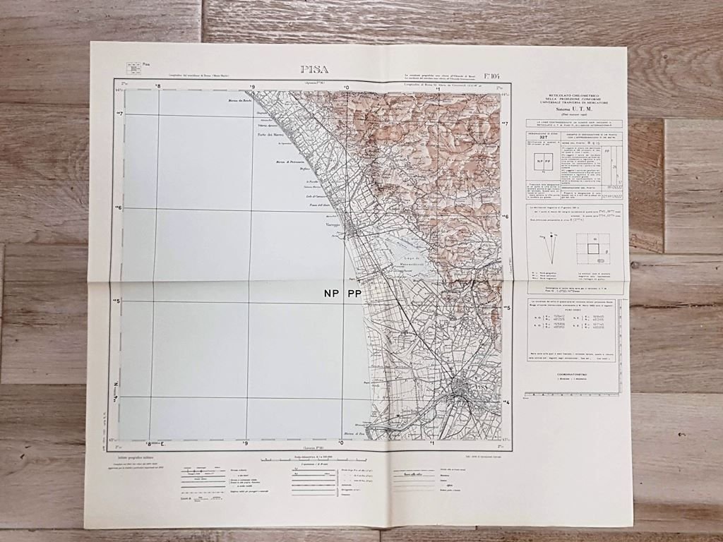 Carta geografica o mappa Pisa Istituto Geografico Militare Anno 1952 Cm ...