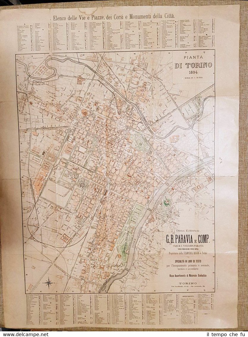 Carta topografica mappa o pianta La Città di Torino Piemonte Anno 1894 ...