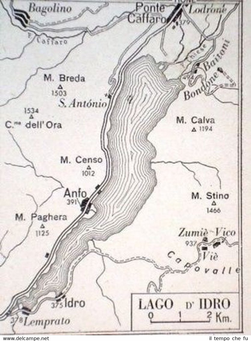 Cartina del Lago d'Idro o Eridio e Foto di Pilzone - Stampa