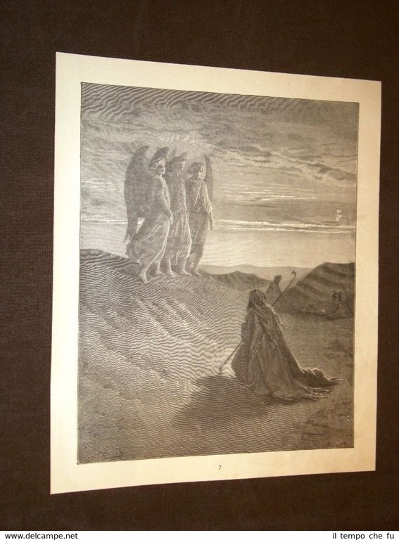Incisione di Gustave Dorè del 1880 Bibbia Abramo e i 3 angeli Bible ...