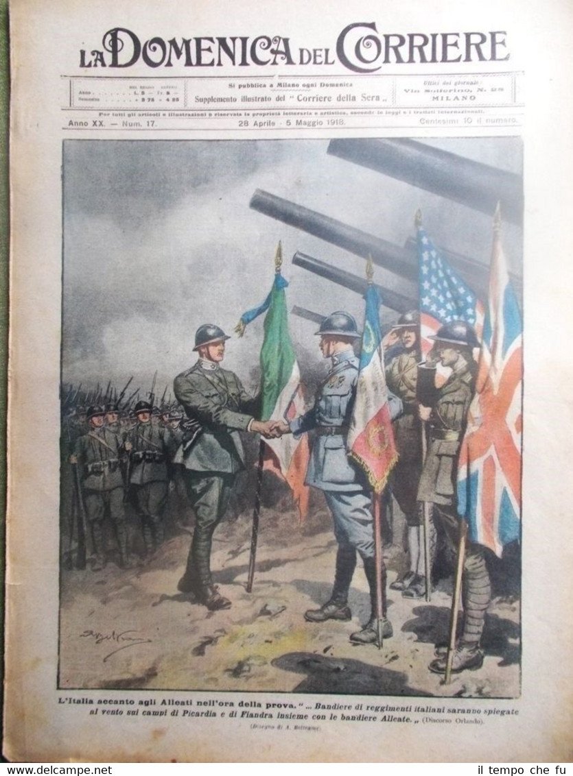 La Domenica del Corriere 5 Maggio 1918 WW1 Alleati Gonfo Piave Francia ...