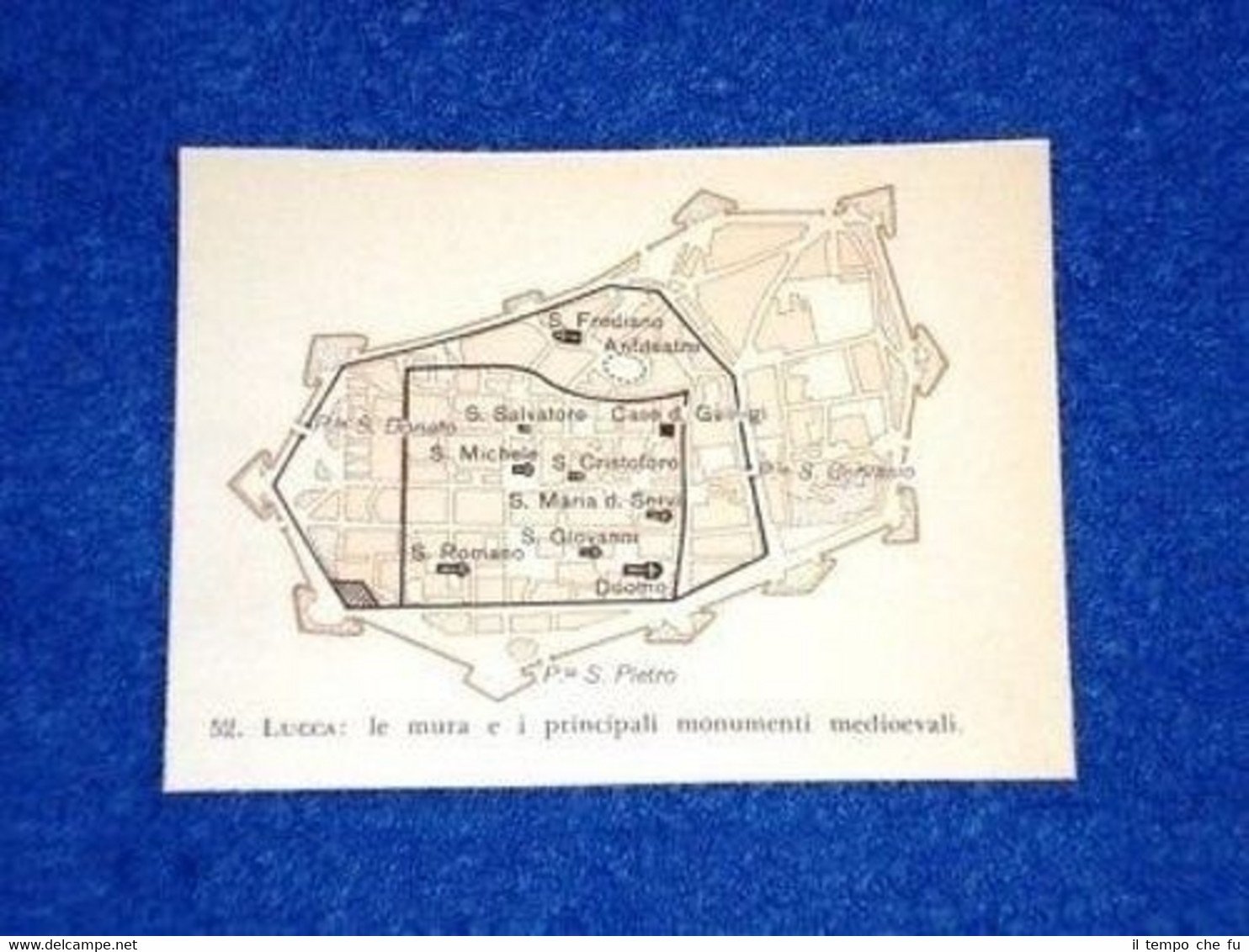 Piantina Lucca Mura e Principali Monumenti Medievali - Print