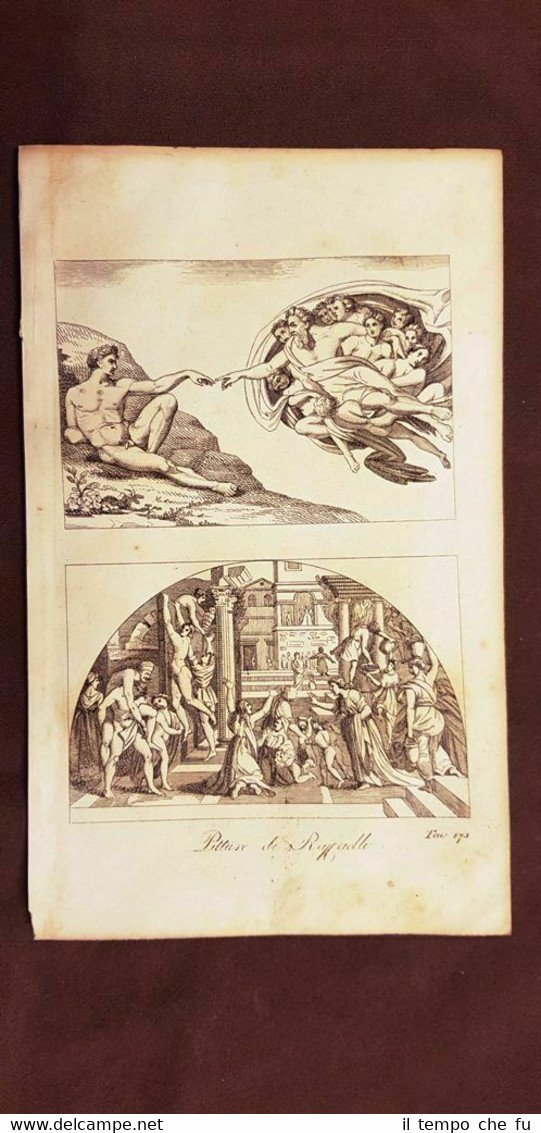 Pitture di Raffaello (1) Italia Acquaforte del 1830 Costume antico G ...