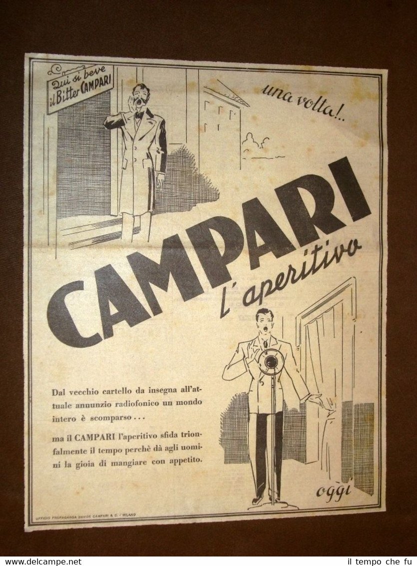 Pubblicità del 1940 Liquore Cordial Campari Una volta. oggi Tema #9 - Stampa