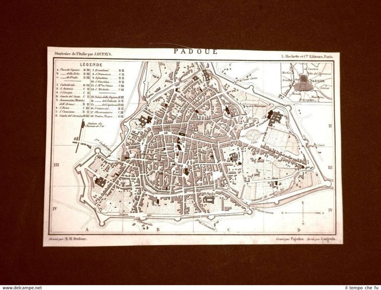 Rarissima e dettagliata carta o cartina topografica del 1863 La città ...