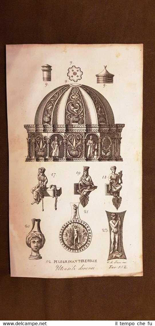 Utensili diversi Italia (2) Acquaforte del 1830 Costume antico Giulio ...