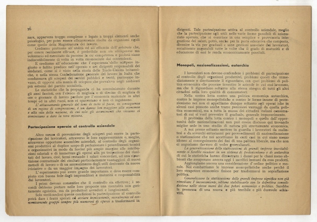 Movimento Liberale Italiano. Problemi del lavoro. (I veri liberali ...