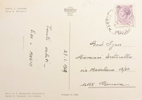 Cartolina - Castel S. Giovanni - Corso G. Matteotti - 1969 - Cartolina
