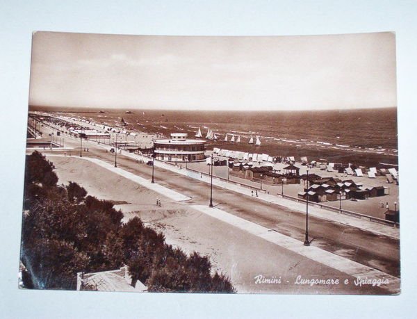 Cartolina Rimini - Lungomare e Spiaggia 1950 ca. - Cartolina