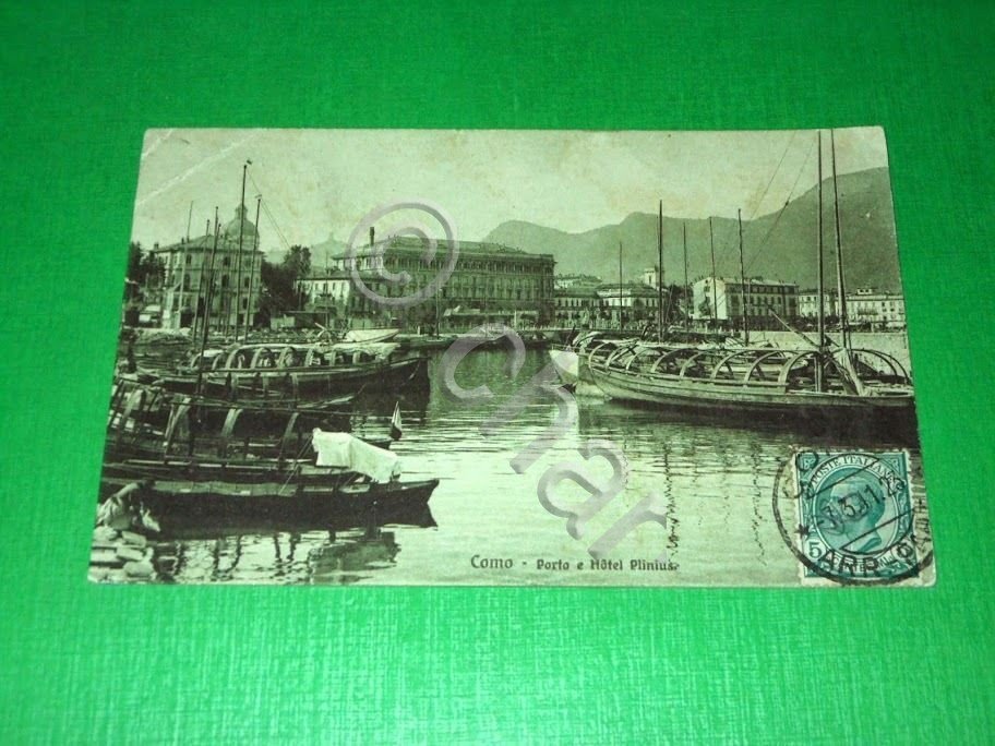 Cartolina Como - Porto e Hotel Plinius 1911. - Cartolina
