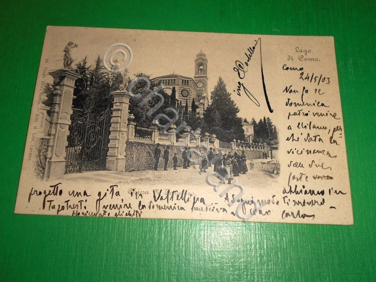 Cartolina Lago di Como - Tremezzo - La Chiesa 1903. - Cartolina