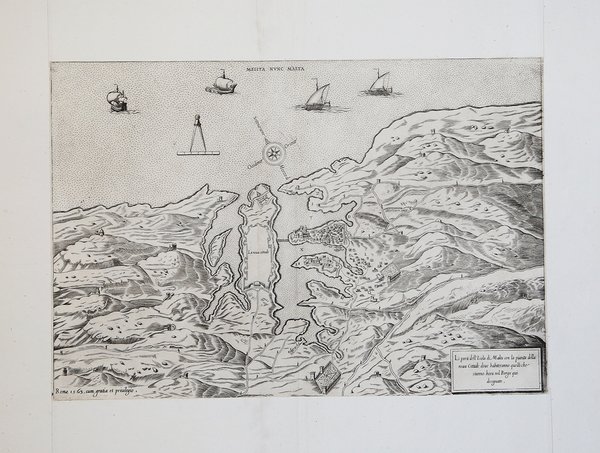 Li porti dell Isola di Malta con la Pianta della nova Cittade dove ...