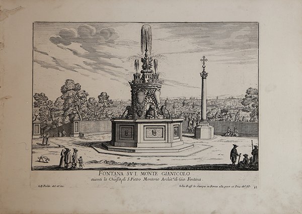 Fontana su'l Monte Gianicolo avanti la Chiesa di S. Pietro Montorio ...