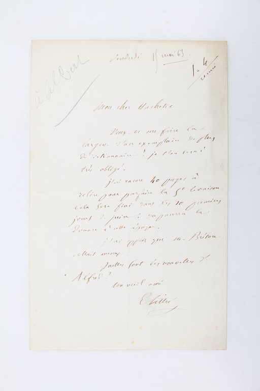 Lettre autographe datée et signée adressée à son ami Louis Hachette, éditeur de son célèbre ...